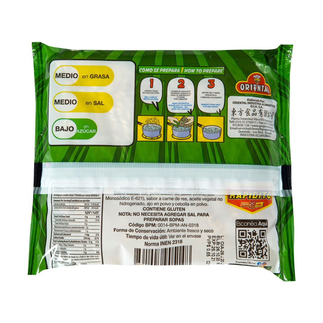 Fideo Instantáneo Rapidito Sabor a Carne 100g - 921700
