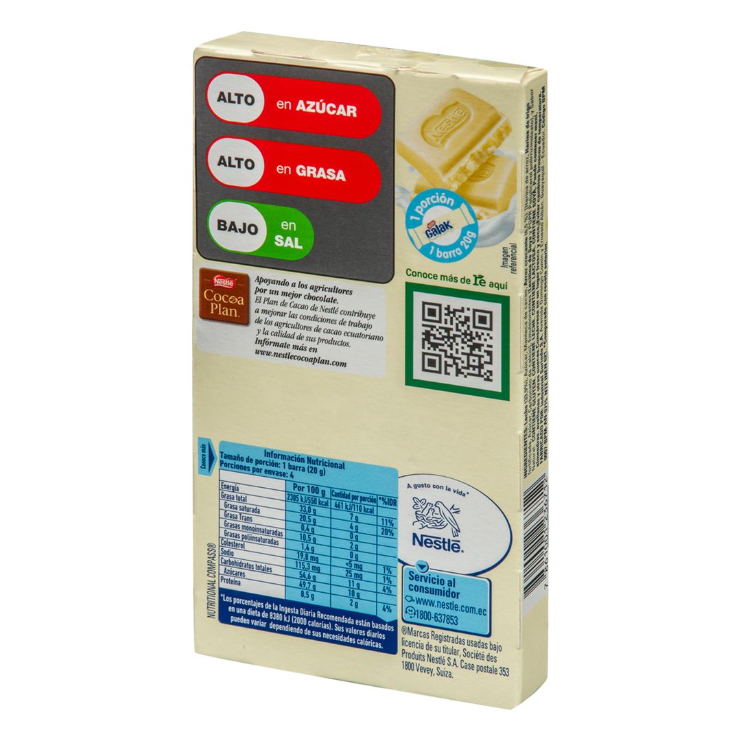 Pack 4 Uds Barra de Chocolate Blanco Galak 80g - 922305