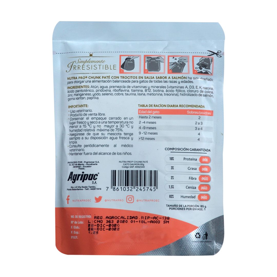 Alimento Húmedo para Gato NutraPro Adulto de Salmón 85g - 923422