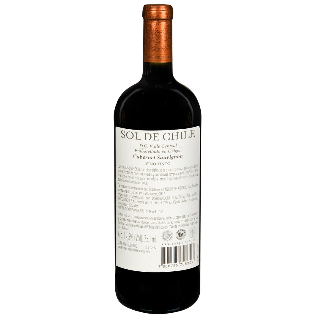 Vino Tinto Sol de Chile Cabernet Sauvignon 750ml - 925720