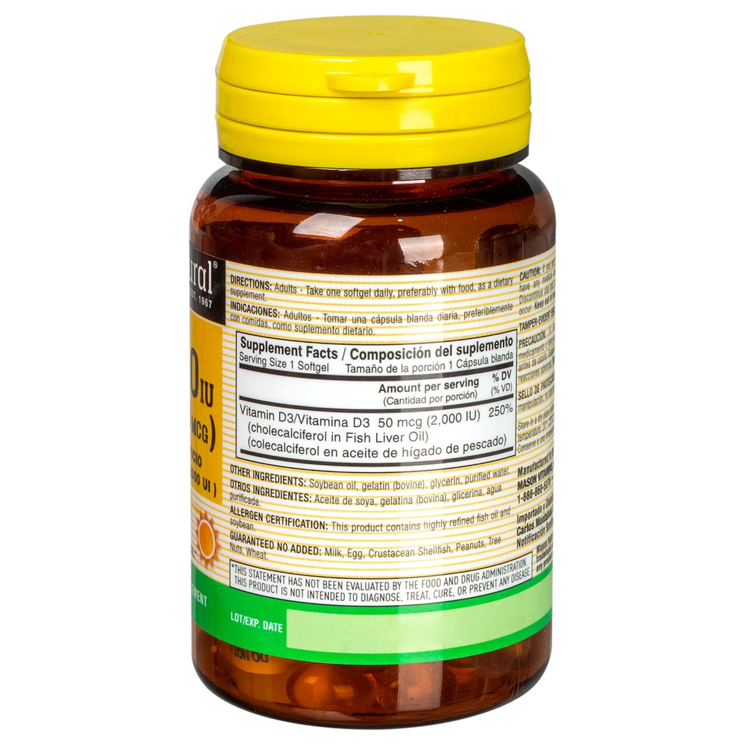 Vitamina D-3 Mason Natural - 60 Cápsulas - 926229