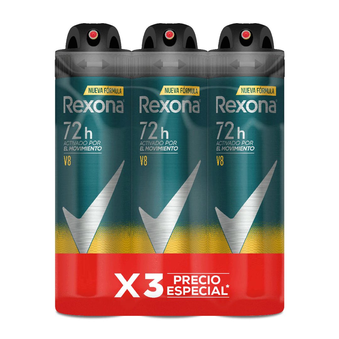 Pack 3 Uds Antitranspirante en Aerosol Rexona V8 for Men 150ml - 926688