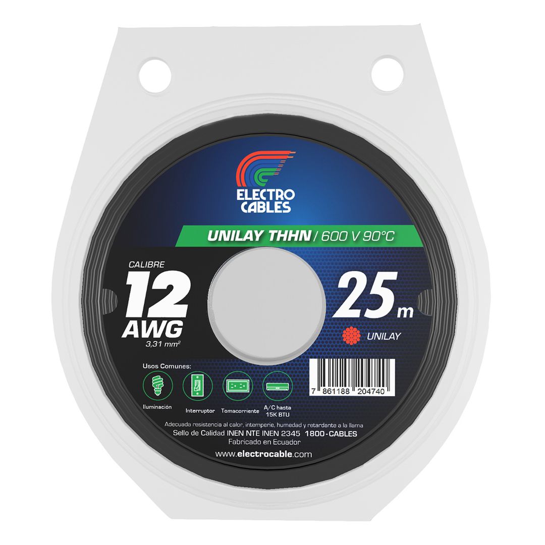 Cable THHN AWG #12 Electrocables Unilay Negro 25M - 927032