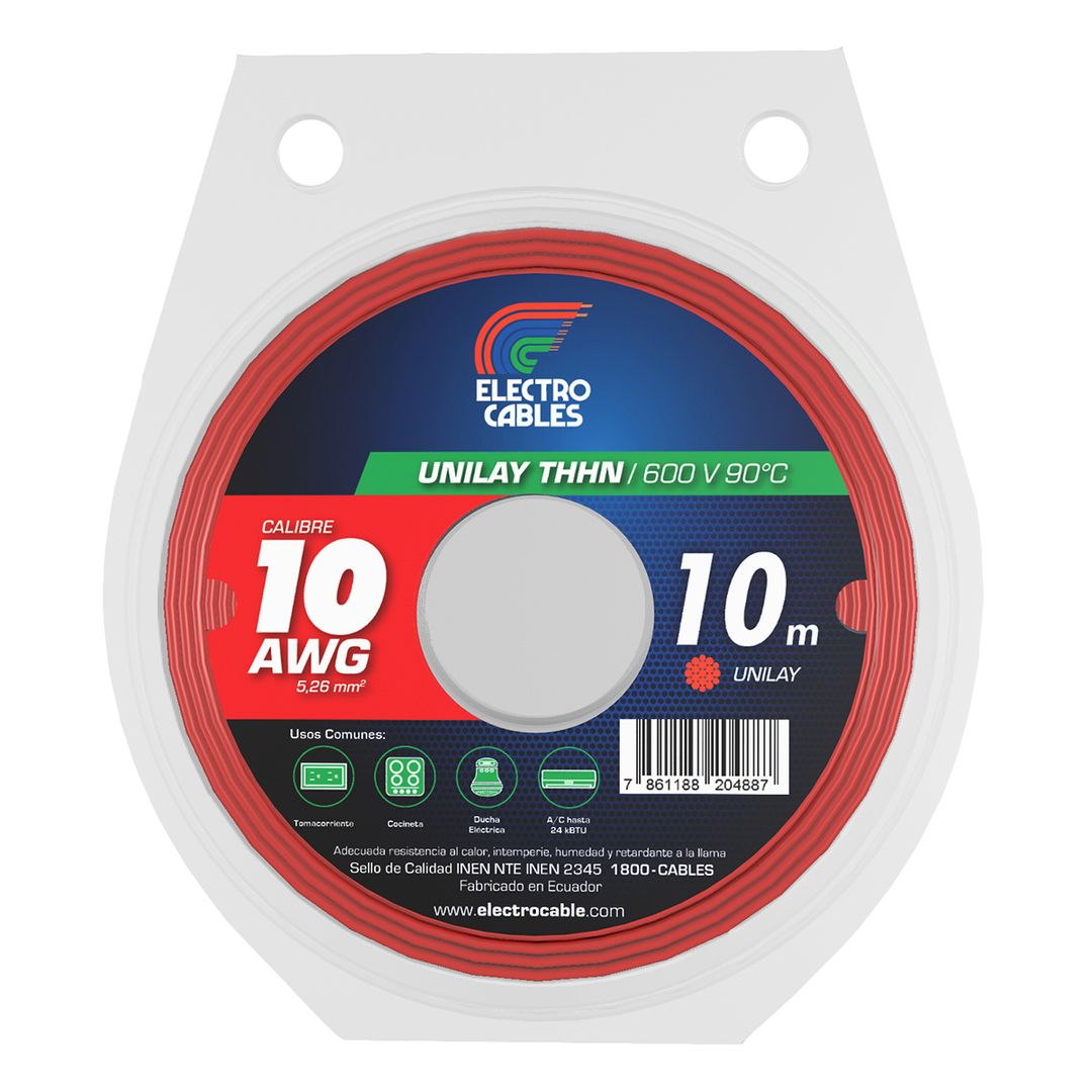 Cable THHN AWG #10 Electrocables Unilay Rojo 10M - 927037