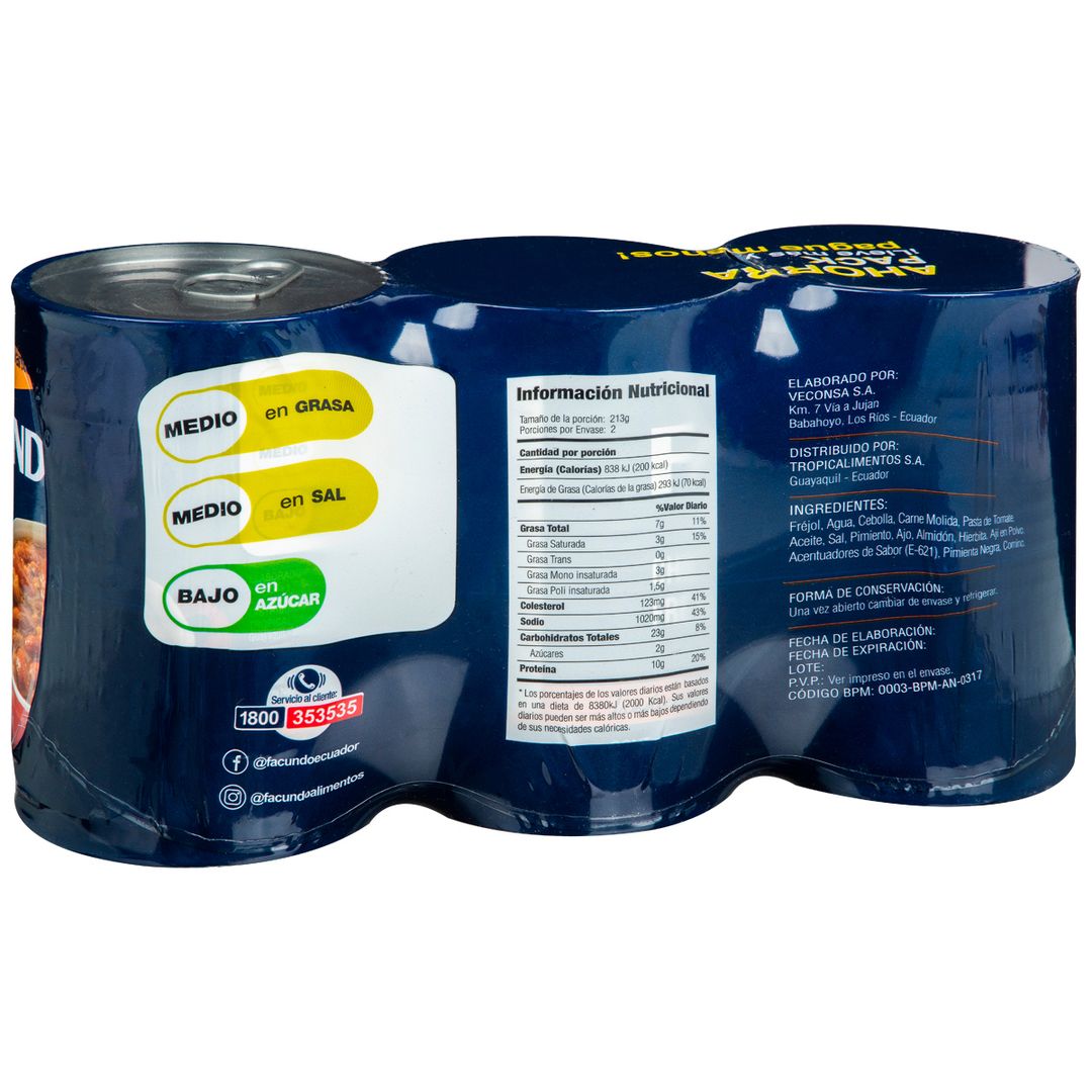 Pack 3 und Fréjol Facundo con Chili 425g - 927489