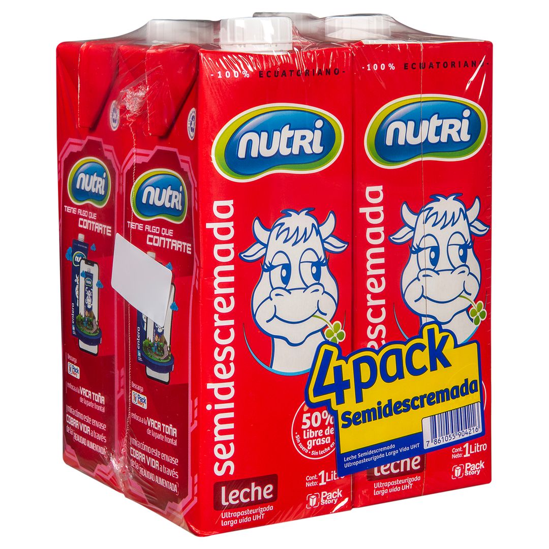 Pack 4 Uds Leche Nutri Semidescremada Cartón 1L - 944617