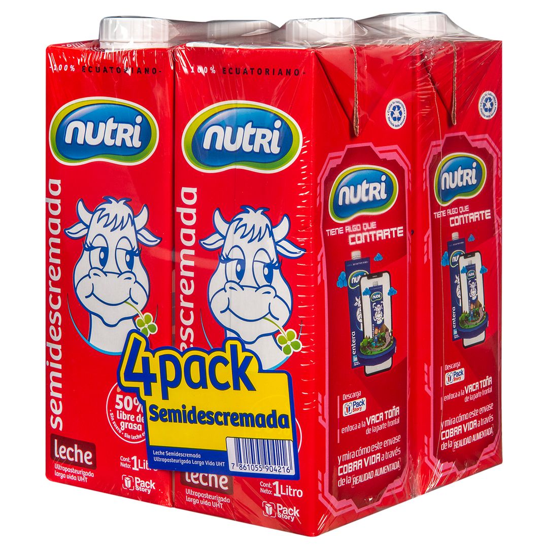 Pack 4 Uds Leche Nutri Semidescremada Cartón 1L - 944617