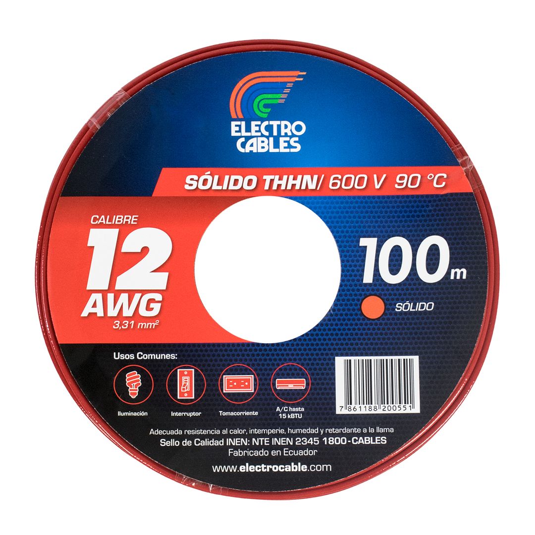 Cable Solido THHN Electrocables 12 AWG 100m - Surtido - 945997