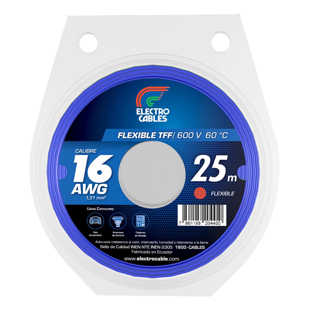 Cable Flexible TFF Electrocables 16 AWG Azul - 25m - 946154