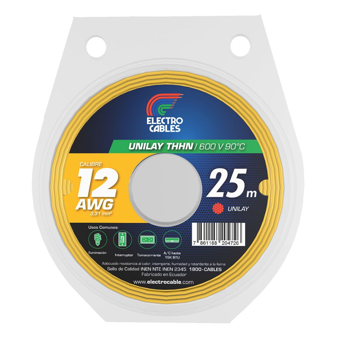 Cable Flexible THHN Electrocables Unilay Amarillo 12 AWG - 25m - 946161