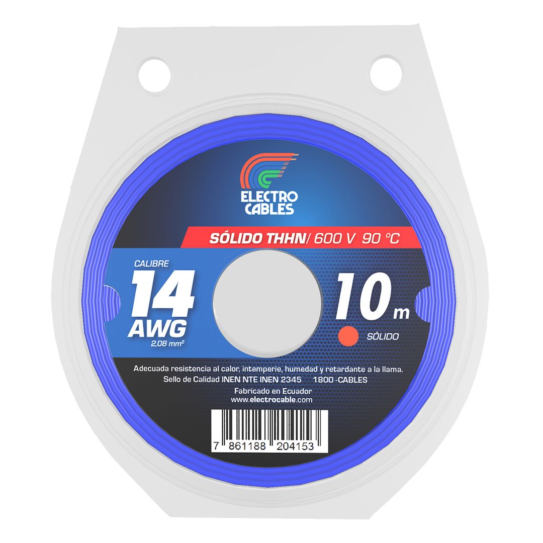 Cable Sólido THHN Electrocables Azul 14 AWG - 10m - 946170