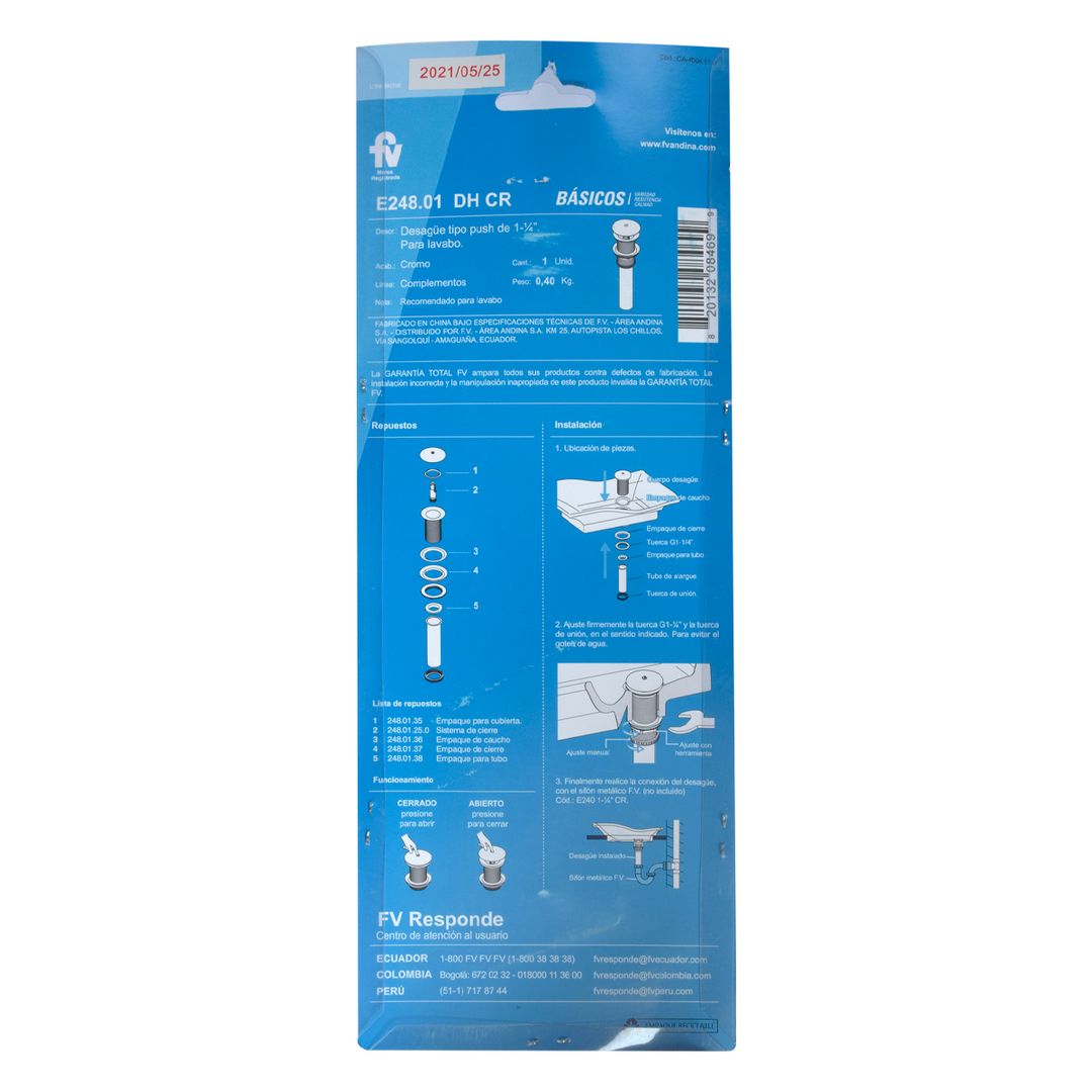 Tubo Metálico Desagüeo Fv Push para Lavabos Vesse - 946722