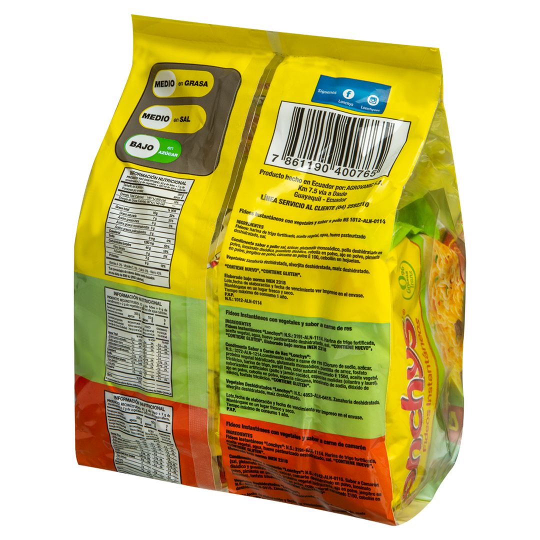 Pack 4 Uds Fideo Instantáneo Lonchys en Funda Surtido 101g - 949273