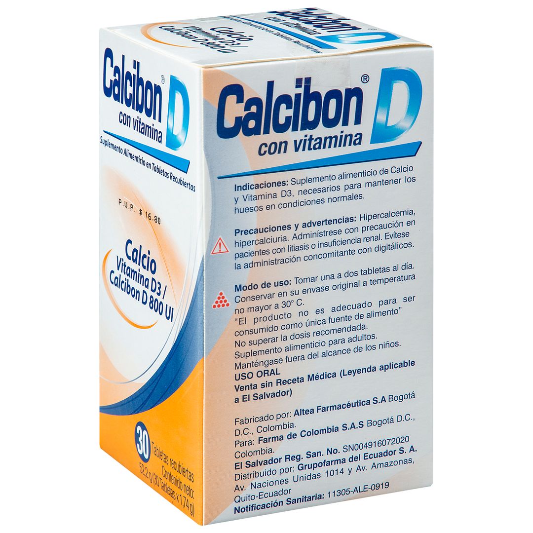 Tabletas Calcibon D 800 UI - 30 Unidades - 949280