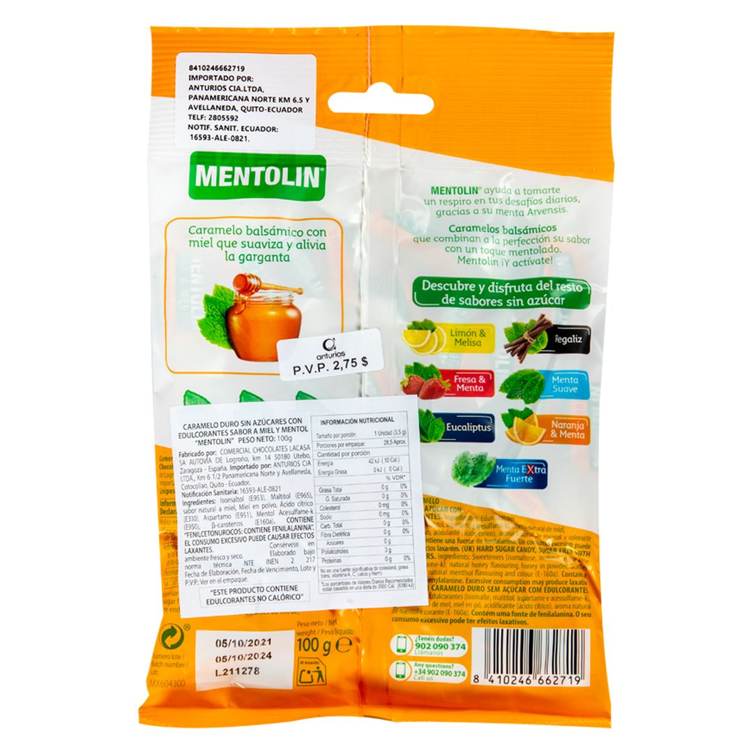 Caramelo Mentolin de Miel y Mentol sin Azúcar - 950523