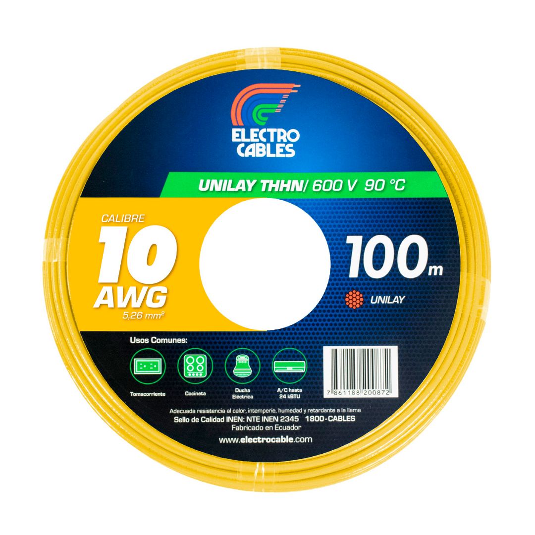 Cable Flexible Electrocables UNILAY/ THHN 10 AWG Amarillo 100M - 966250