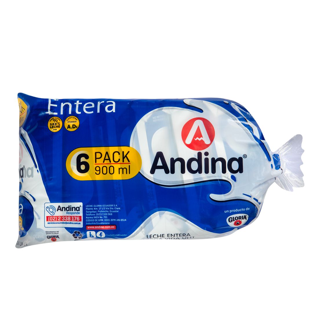 Pack 6 Uds Leche Entera Funda Andina 900ml - 967853