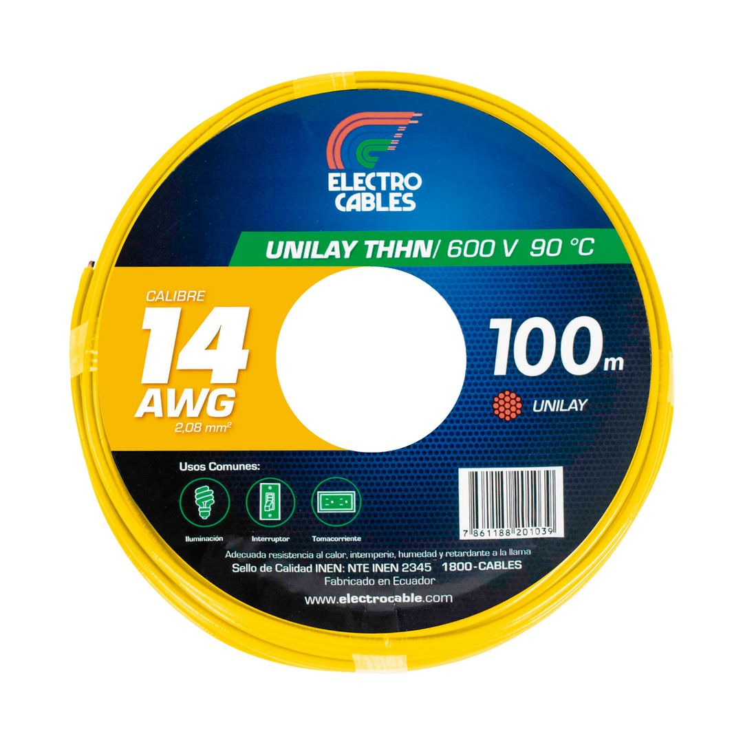 Cable Flexible Electrocables 14 AWG UNILAY/THHN 100m Amarillo - 969493