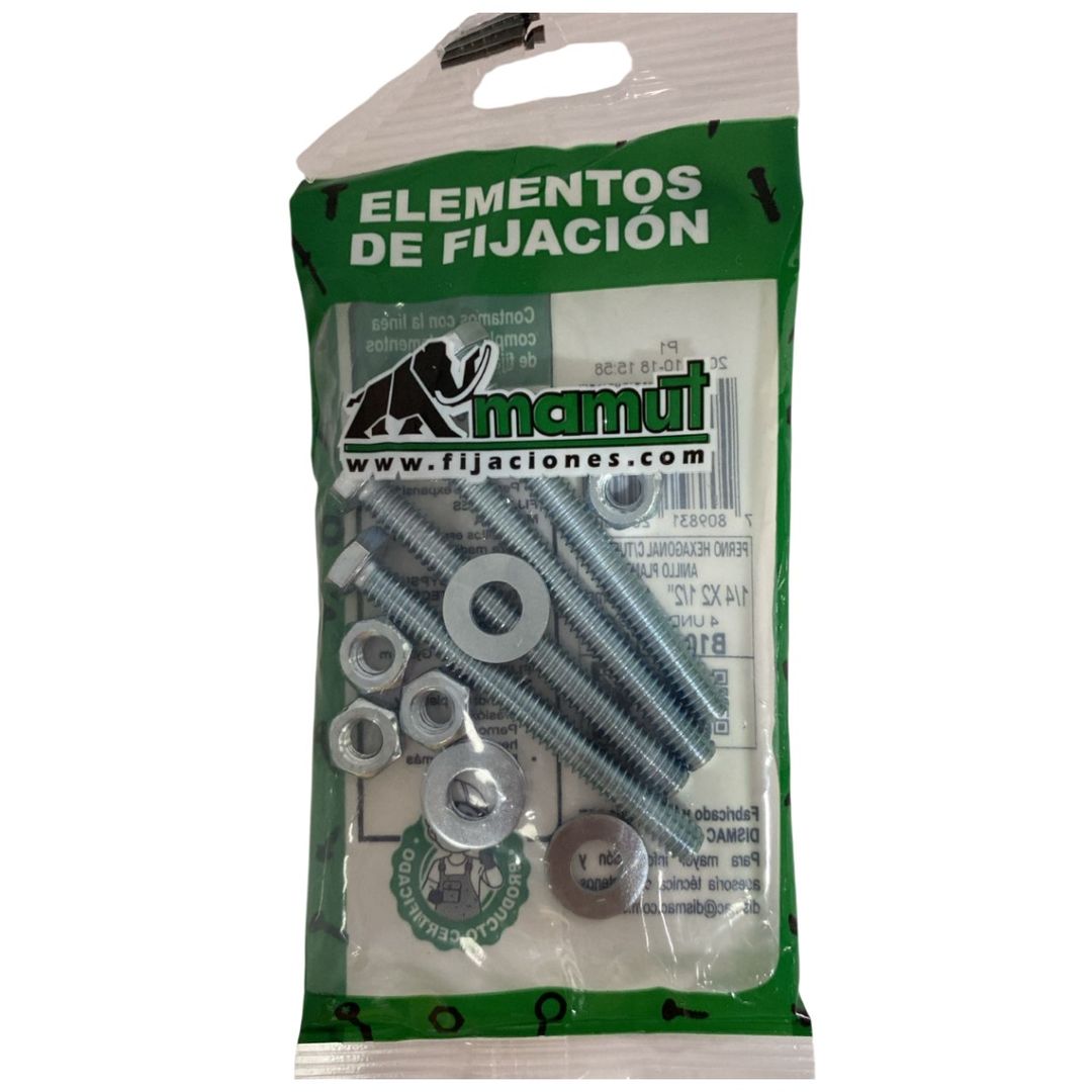 Perno Mamut Cabeza Hexagonal con Tuerca 1/4x2 1/2” - 4 Unidades - 971948