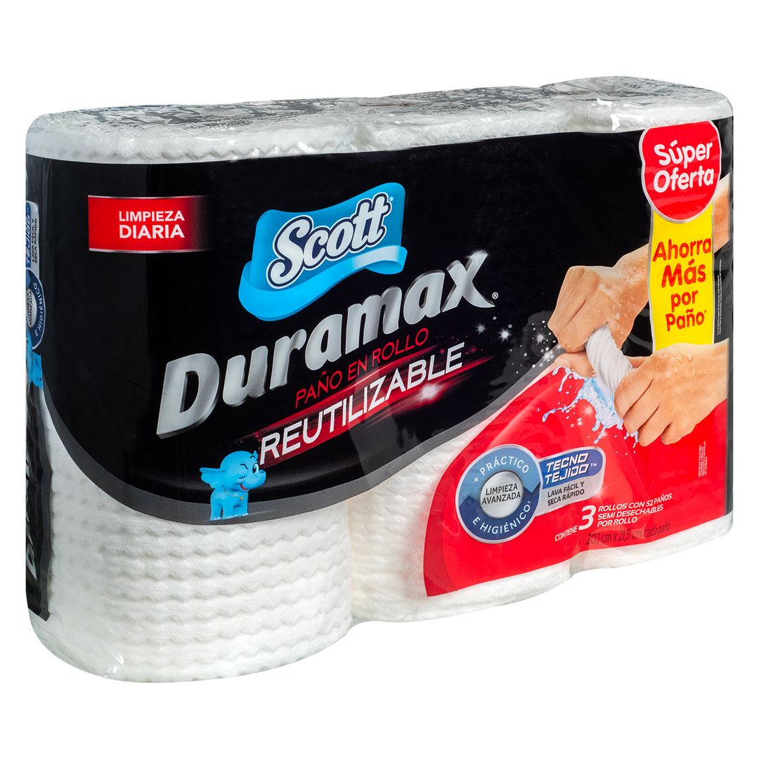 Pack 3 Uds Toalla de Cocina Scott Duramax Reutilizable - 52 Hojas - 974365