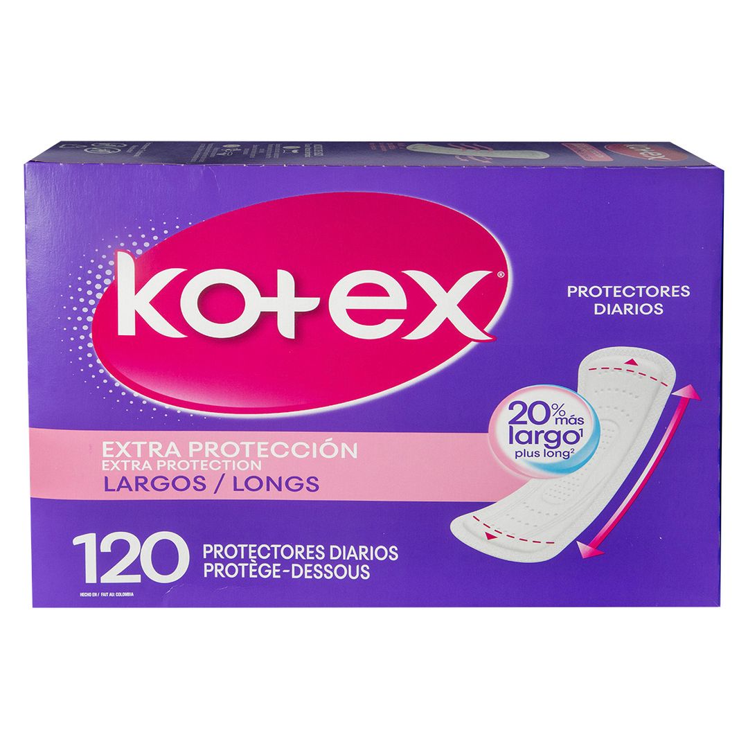 Protectores Diarios Kotex Extra-Protección Largos - 120 Unidades - 975005