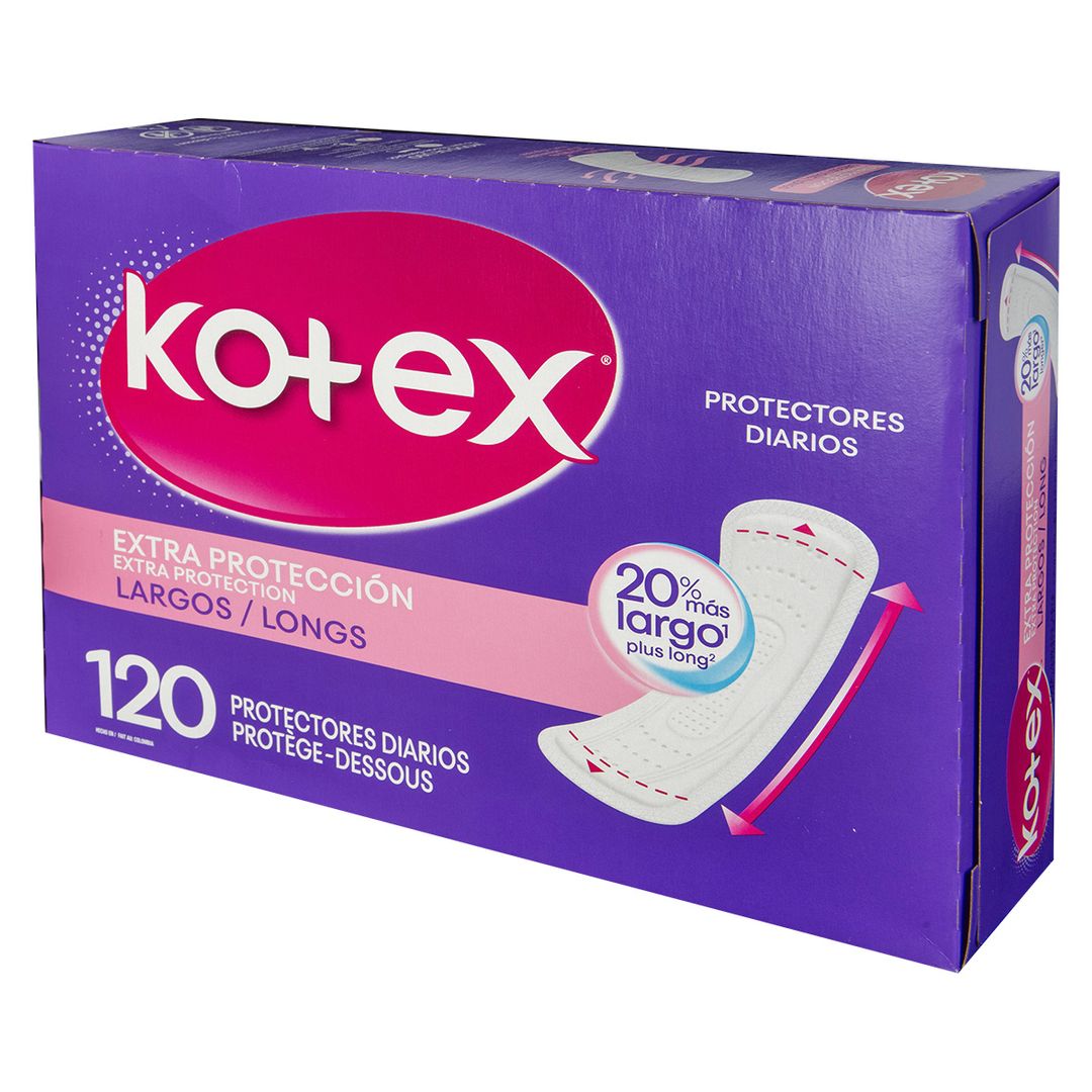 Protectores Diarios Kotex Extra-Protección Largos - 120 Unidades - 975005