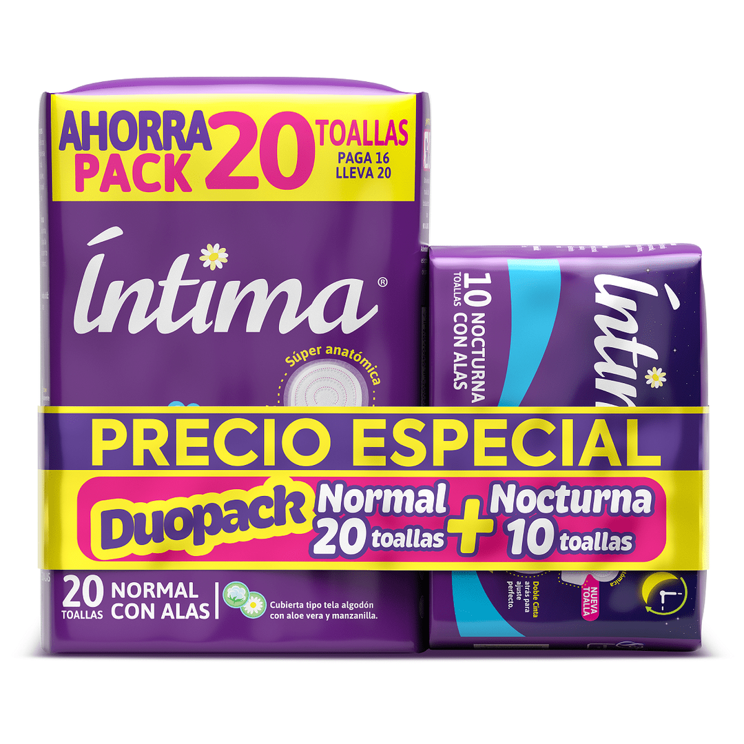 Toallas Sanitarias Nocturnas Intima con Alas - 30 Unidades - 979223