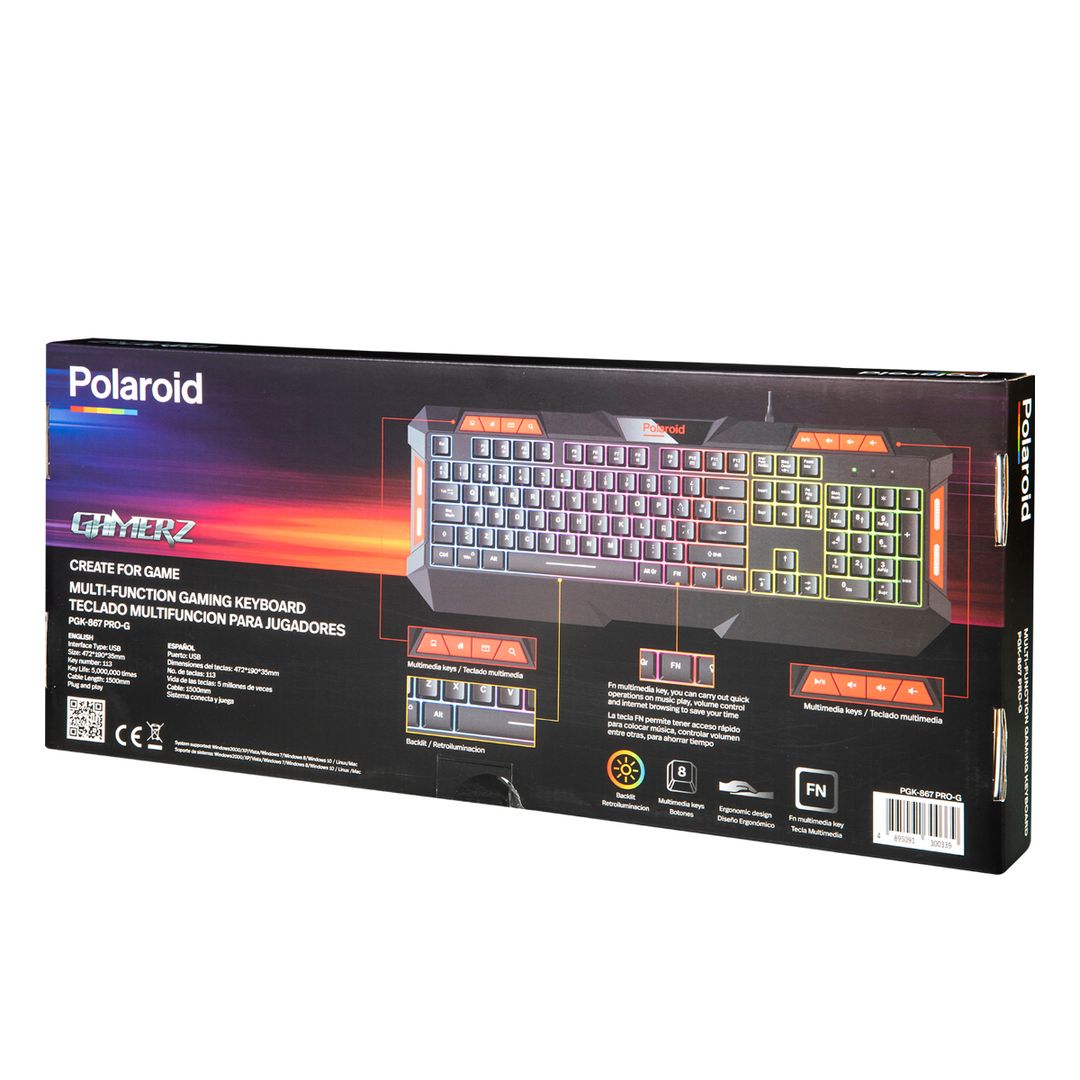 Teclado Multifunción Polaroid Retroiluminado Negro - 979303
