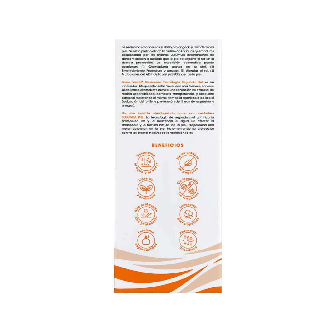 Protector Solar Facial Bassa Velvet Transparente SPF50+ - 50ml - 980687