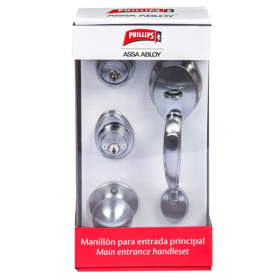 Kit Cerradura Phillips Puerta Principal Belleview Cromo Satinado - 990037