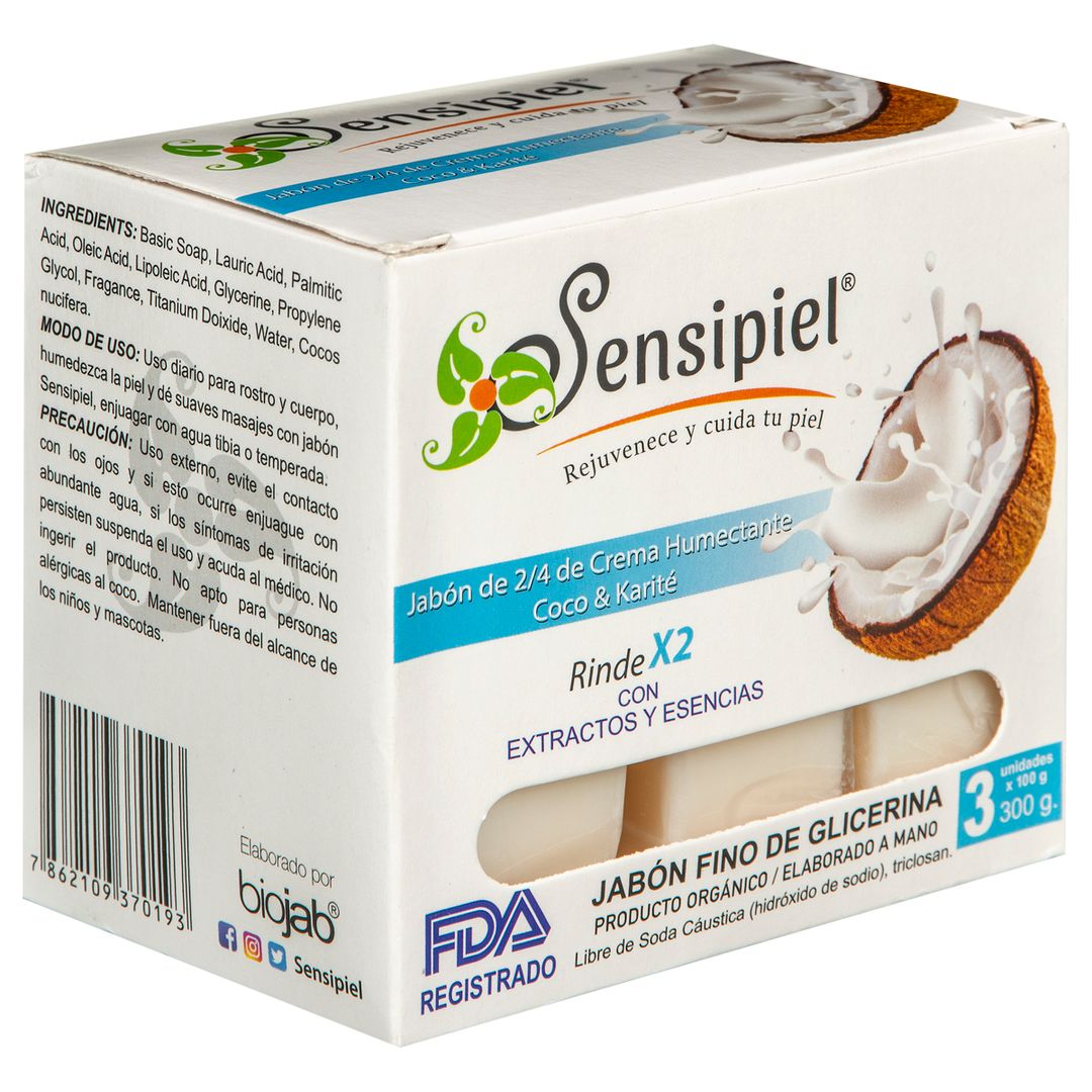 Pack 3 Uds Jabón Sensipiel Coco 100g - 990658