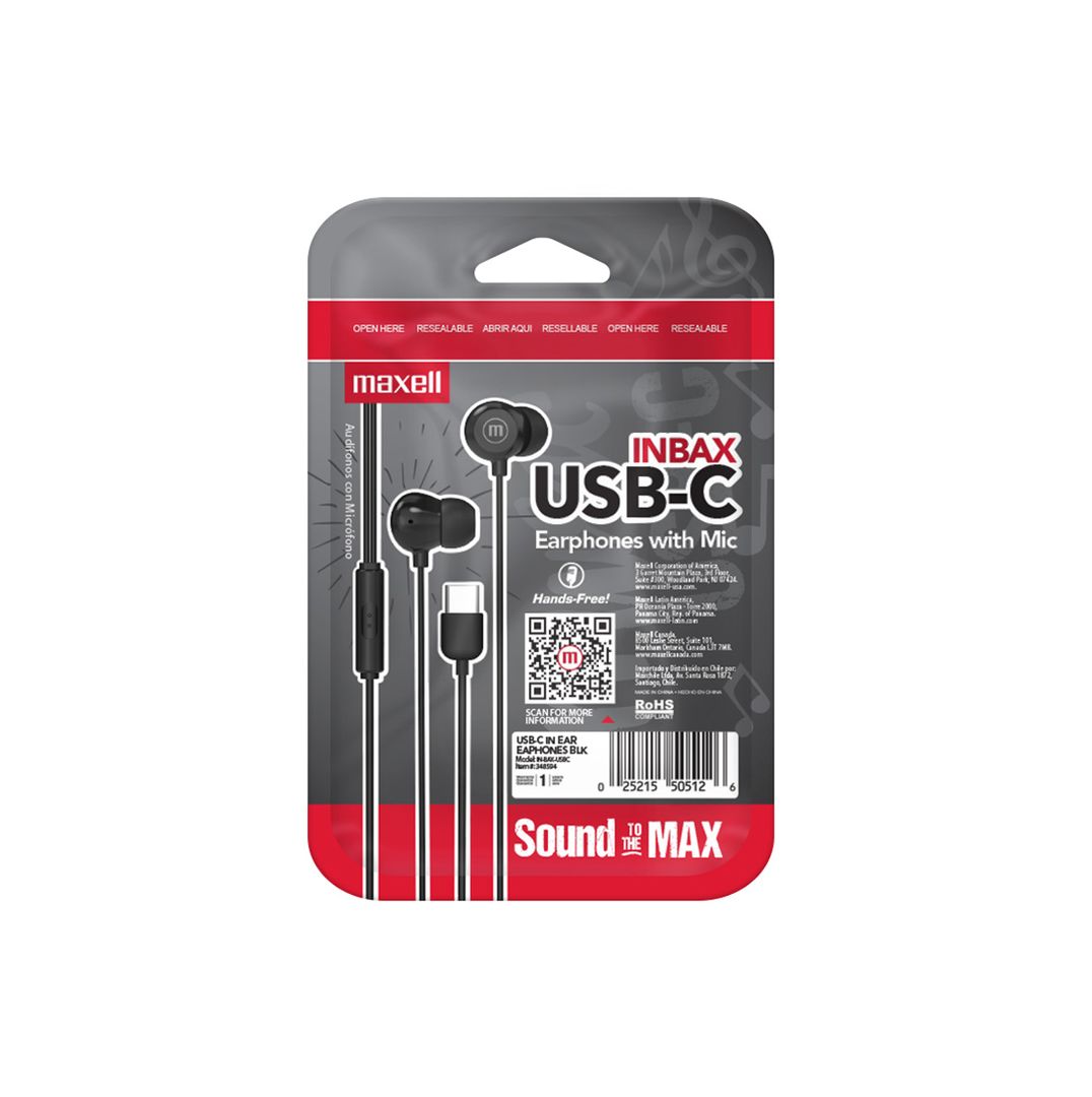 Audífonos Maxell In-Ear Usb-C Negro con Micrófono - 993465