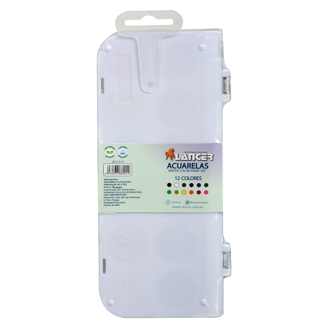 Acuarela Lancer 12 Colores con Pincel - 996122