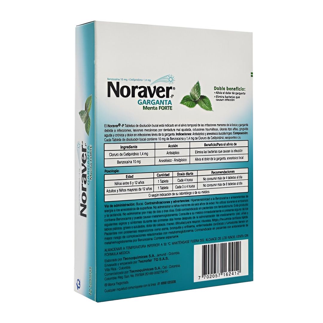 Tabletas Noraver Garganta Menta - 12 Unidades - 1004996