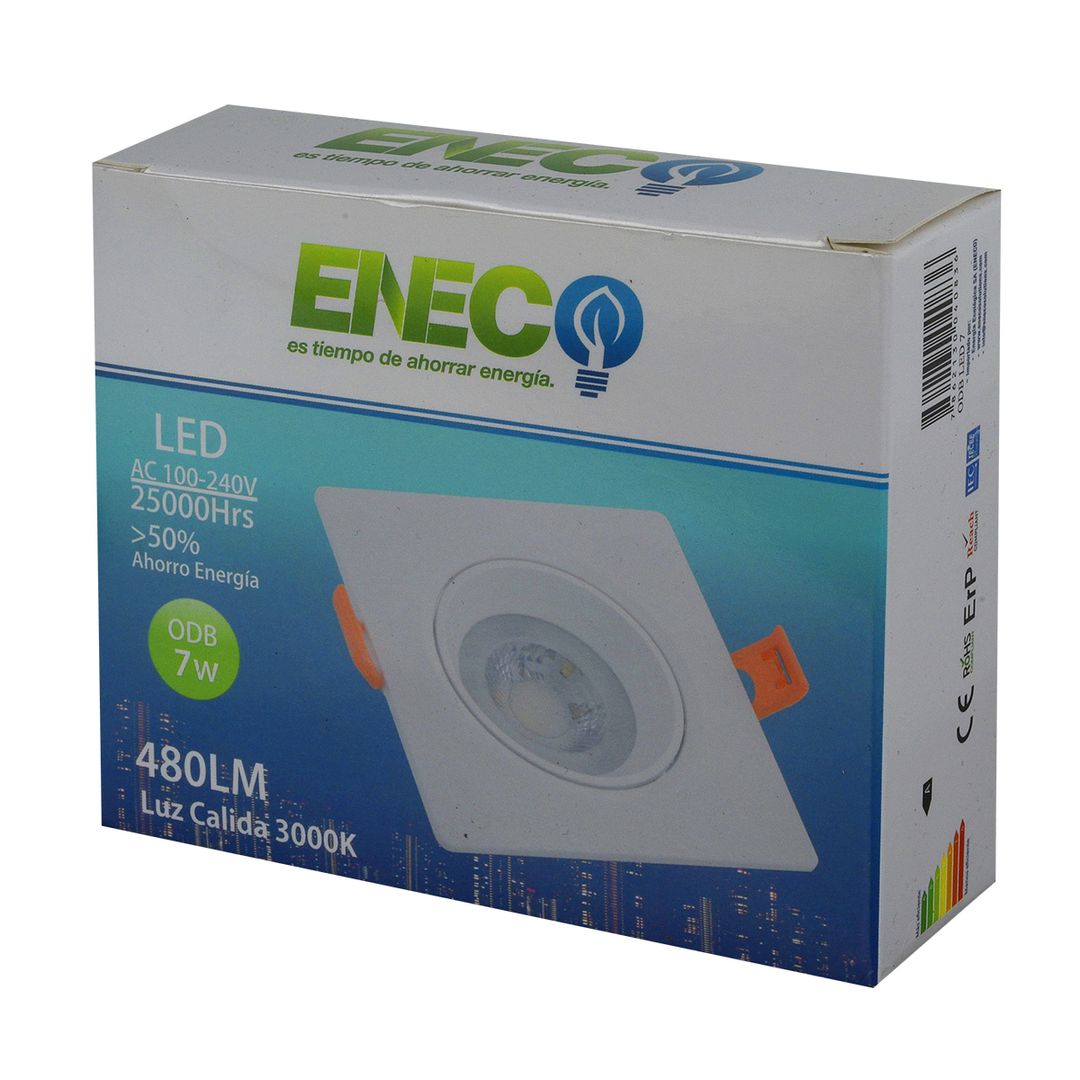 Spot Led Cuadrado Eneco Empotrable Dirigible Blanco Luz Cálida 7W 3000K ...