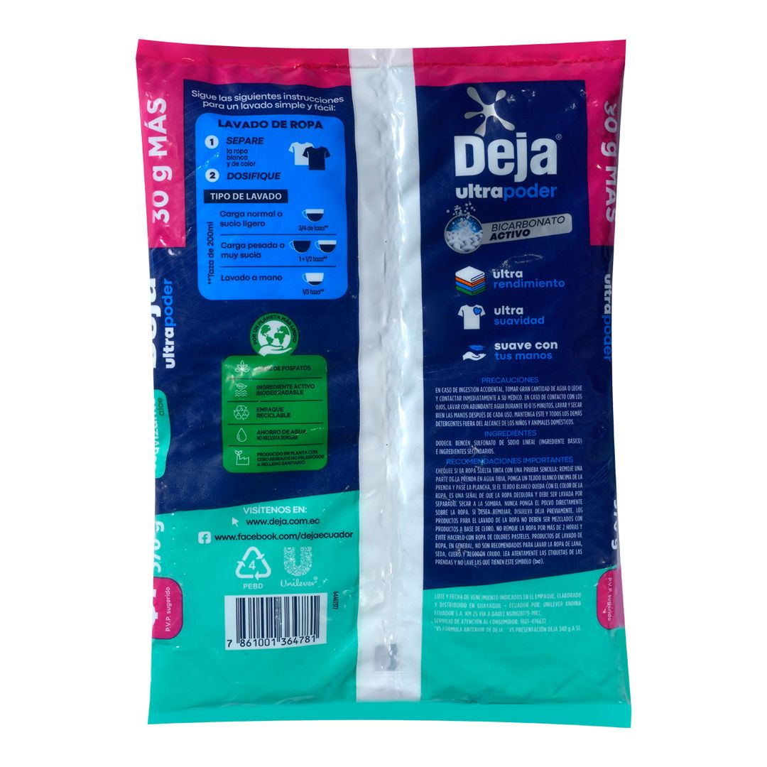 Detergente en Polvo Deja con Suavizante Aloe Vera más Bicarbonato 370 g ...
