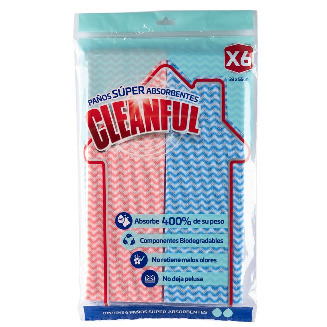 Pack 6 Uds Paño Super Absorbente Cleanful 33 x 55 x 6 cm - 1021690