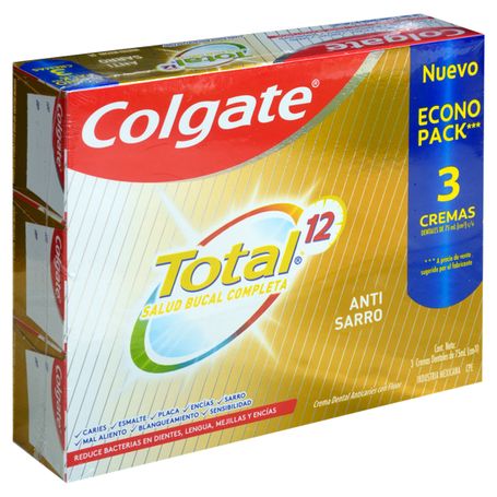 Pack 3 Uds Pasta dental Colgate Total 12 Antisarro 225ml - 921214
